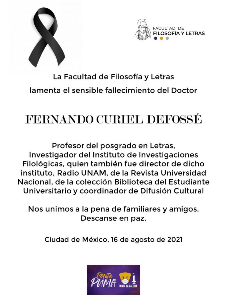 DR. FERNANDO CURIEL DEFOSSÉ – Facultad de Filosofía y Letras